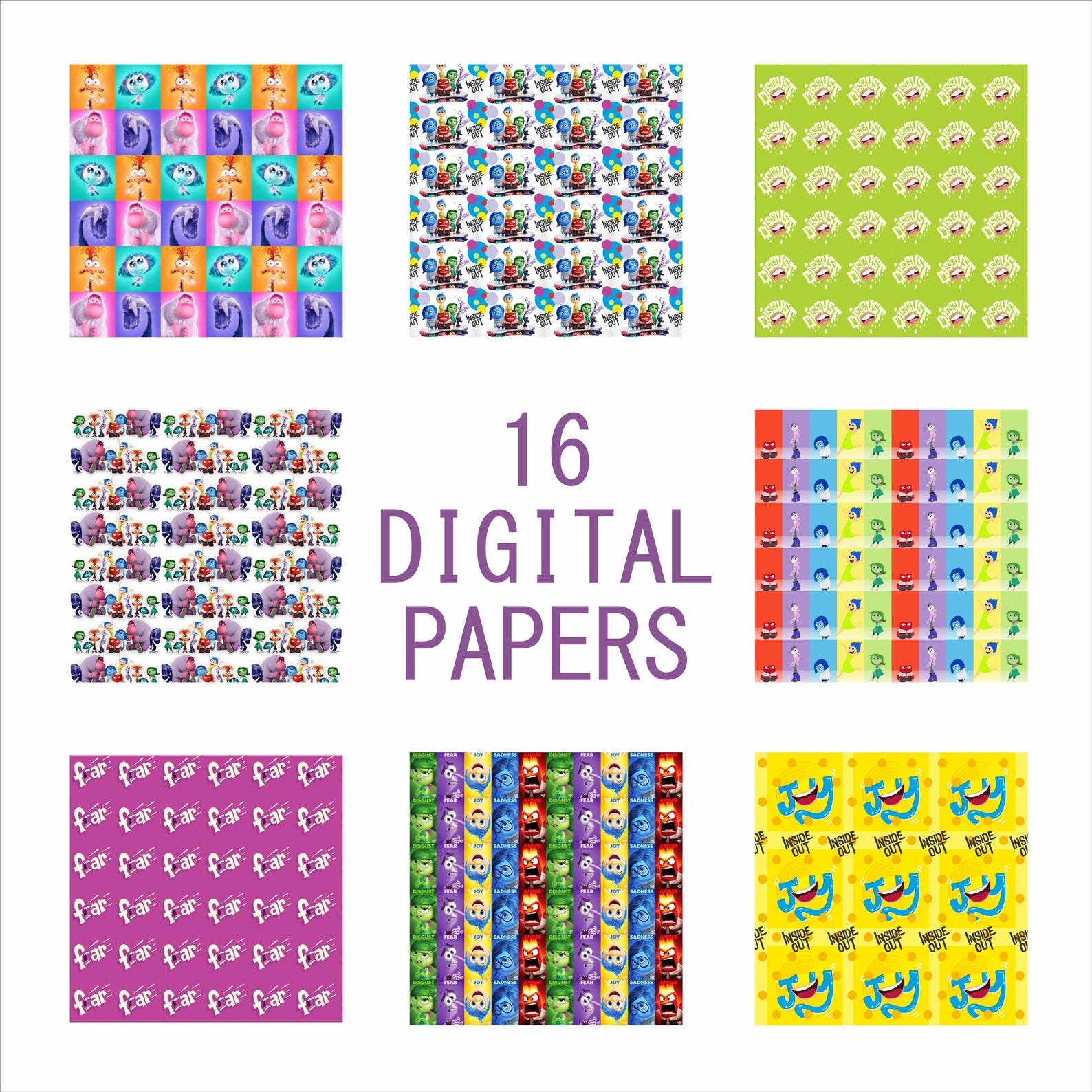 Inside Out Digital Papers: Pixar Scrapbook Patterns (JPG, 12"x12") - Etsy