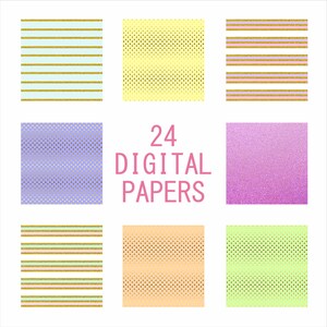 Gold Glitter Unicorn Digital Paper: Pastel Rainbow Scrapbook (JPG, 12 ...