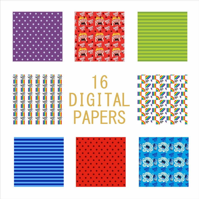 Inside Out Digital Papers: Pixar Scrapbook Patterns (JPG, 12"x12") - Etsy