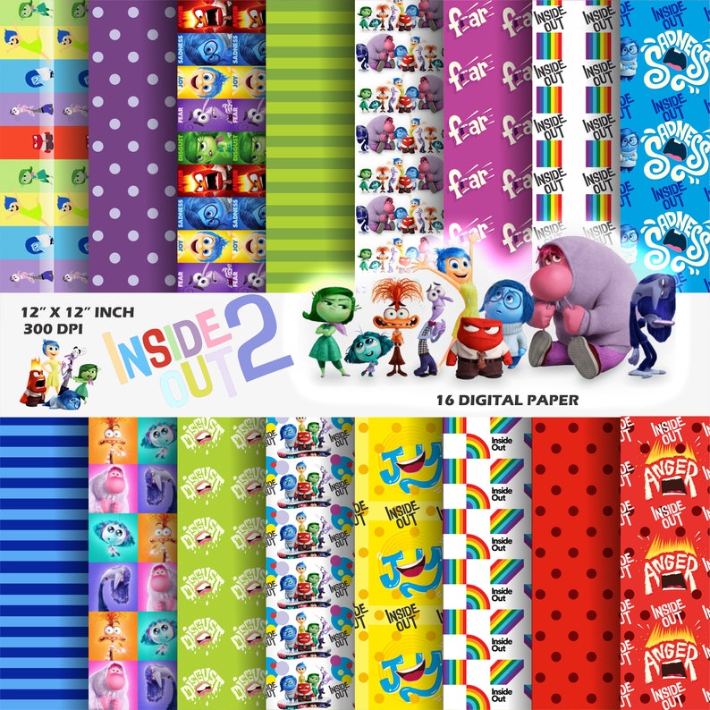 Papeles digitales Inside Out, Inside Out PNG, Anger Joy Sadness Disgust ...