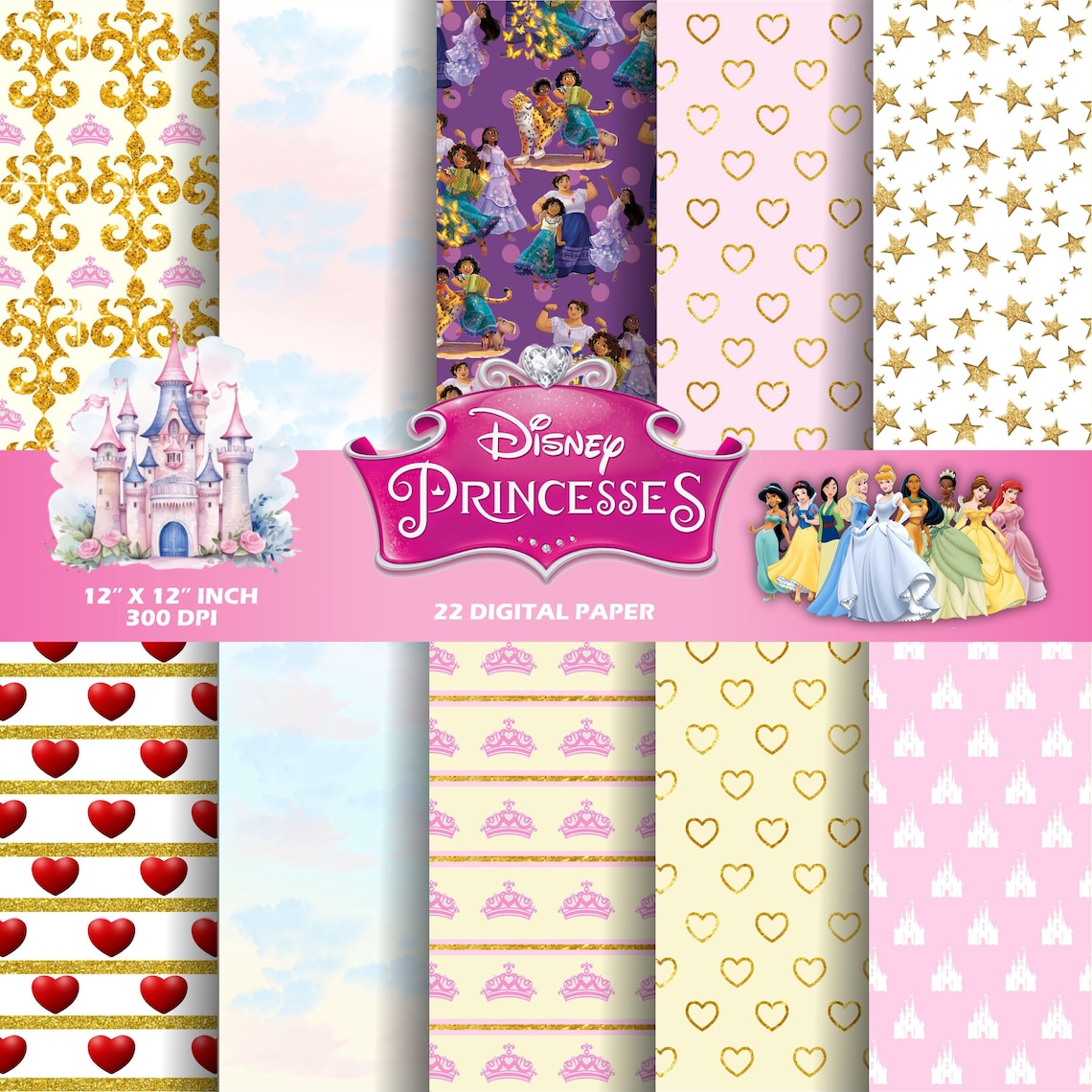 Princess Digital Papers: Fairytale Clipart, Birthday Backgrounds (JPG ...