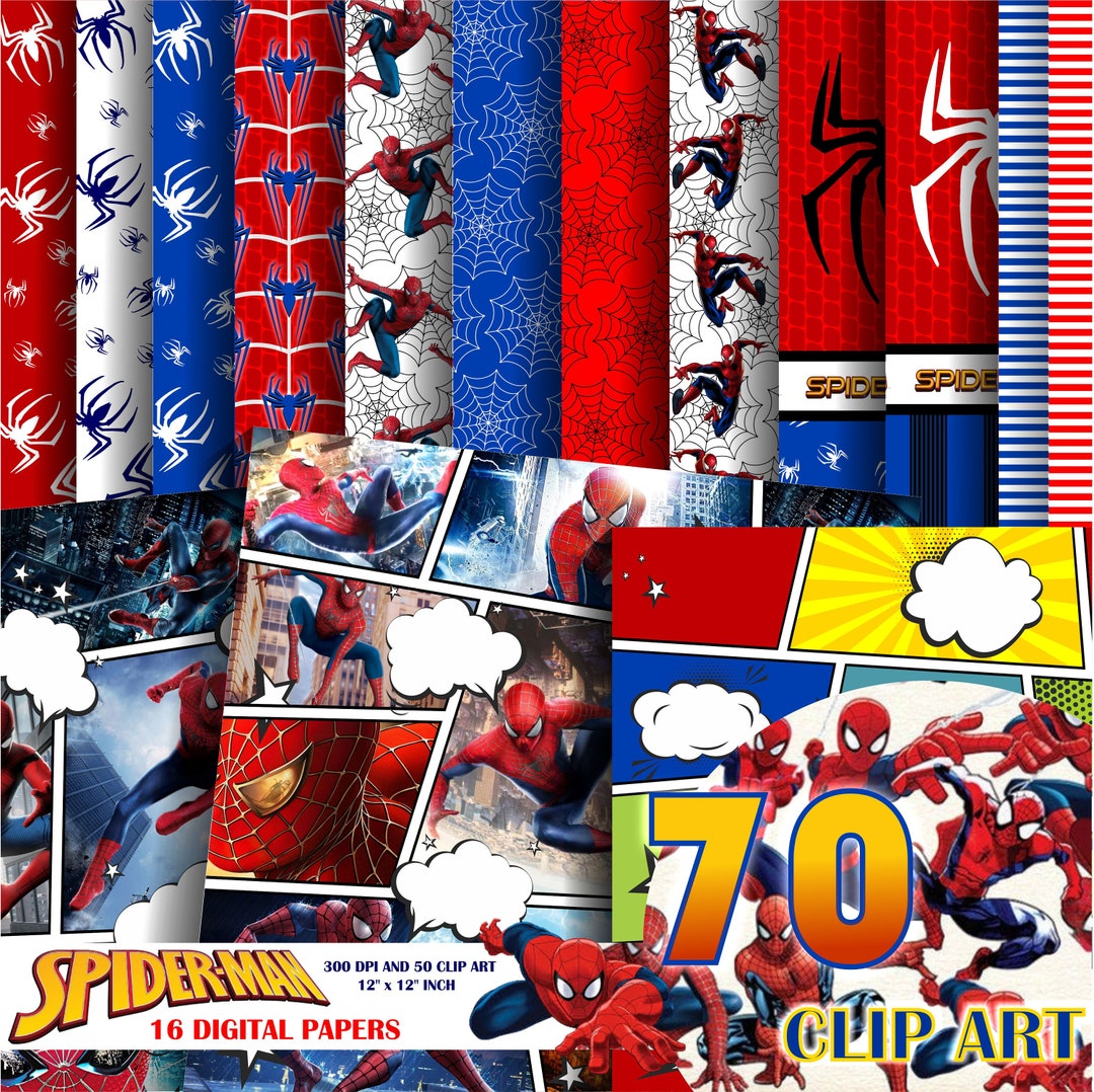 Spiderman Digital Paper Pack: Superhero Scrapbook, 50 Clip Art (digital ...