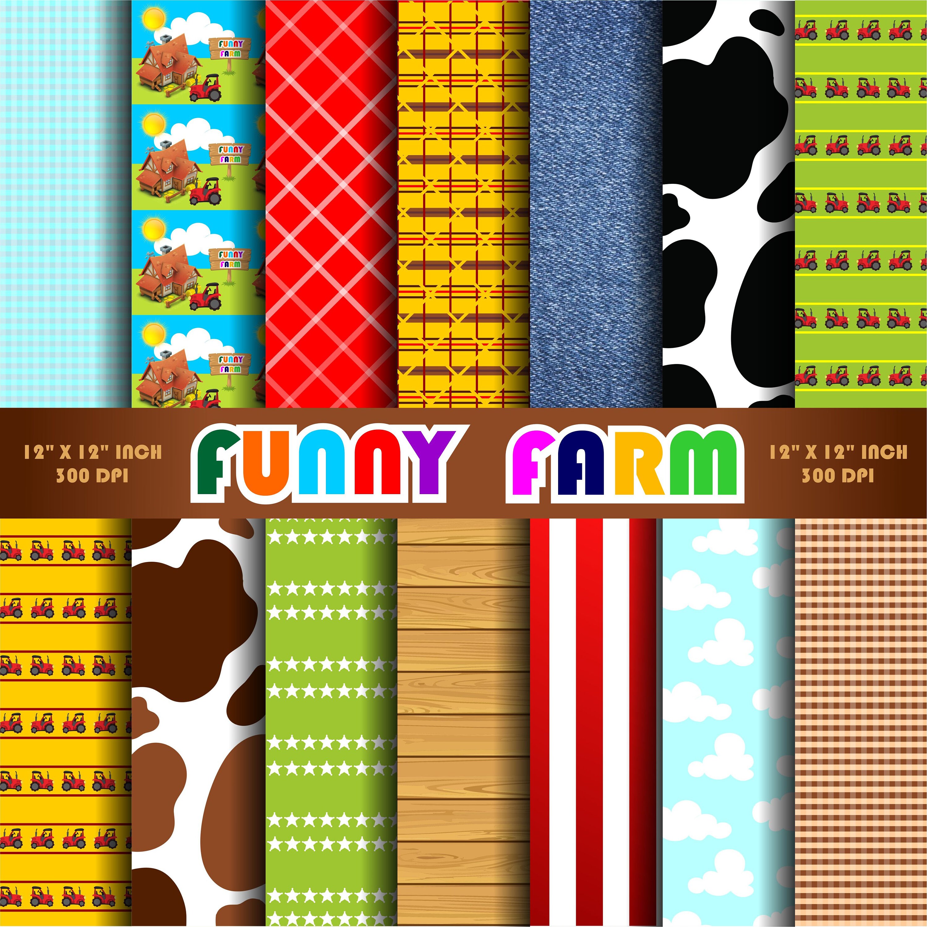Farm Digital Papers, Patterns, Packing Papers 14 Pcs 300dpi Green ...