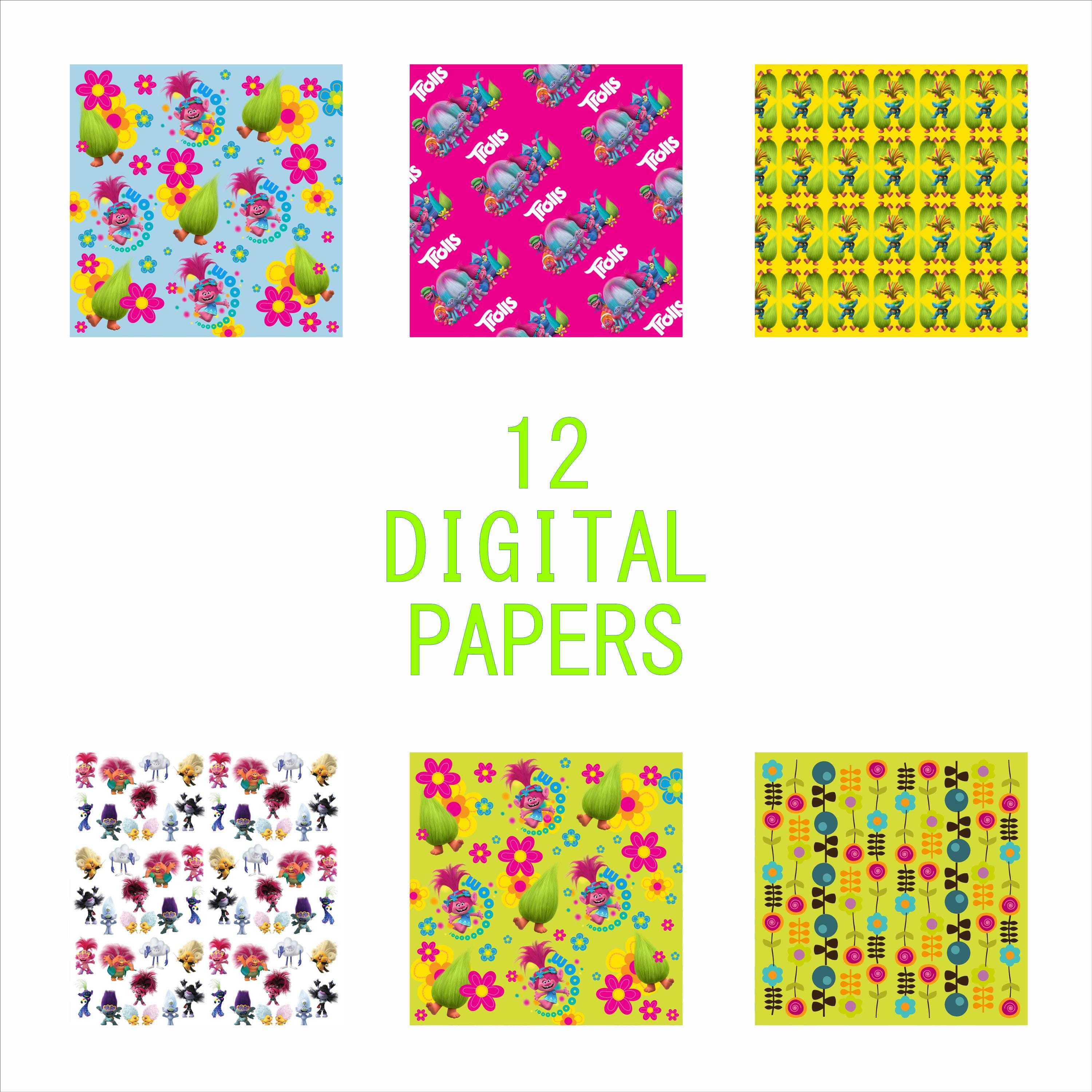 Trolls Inspired Digital Paper Set - Rainbow Trolls Set - Instant ...