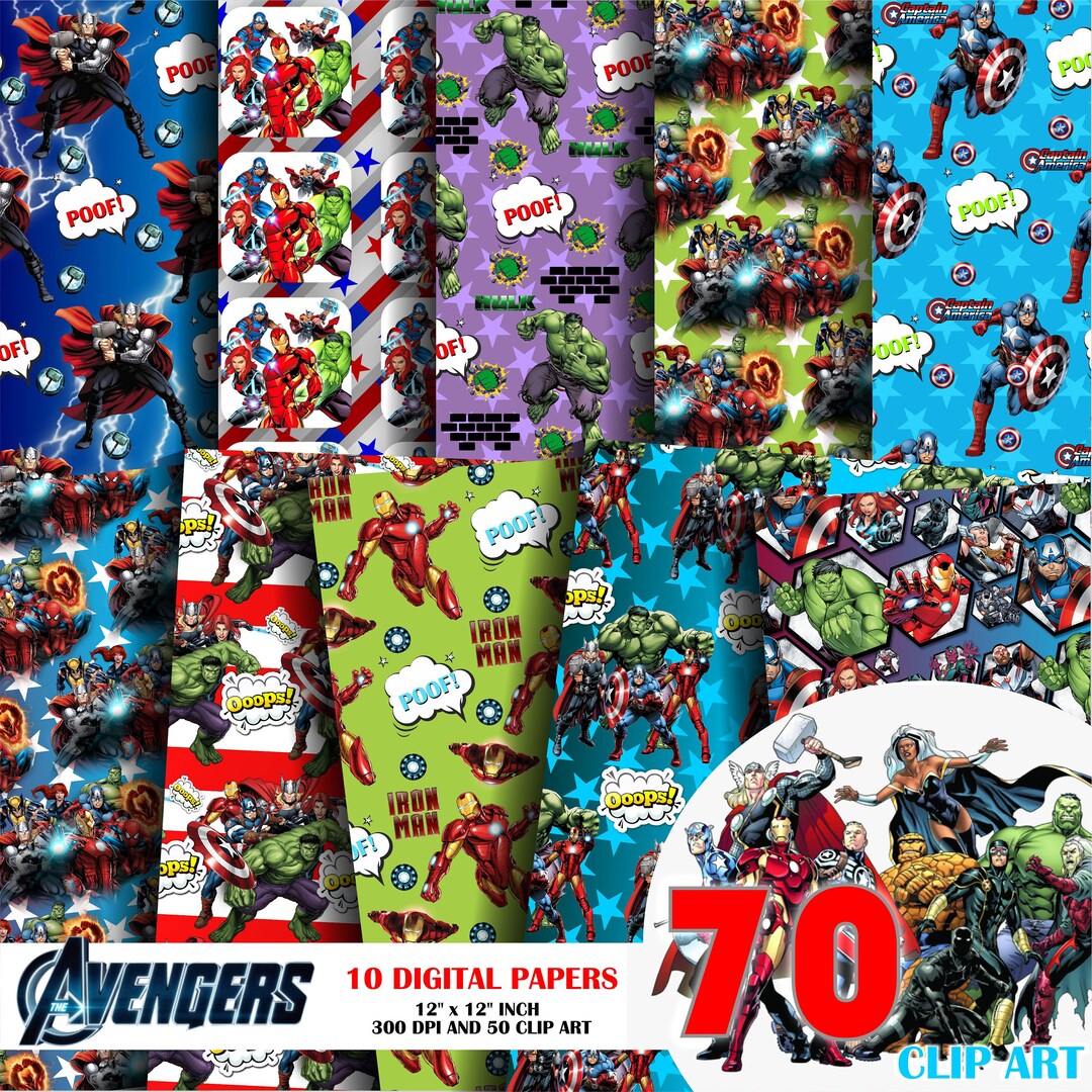 Avengers Clipart: Super Hero Digital Paper Pack (JPG) - Etsy
