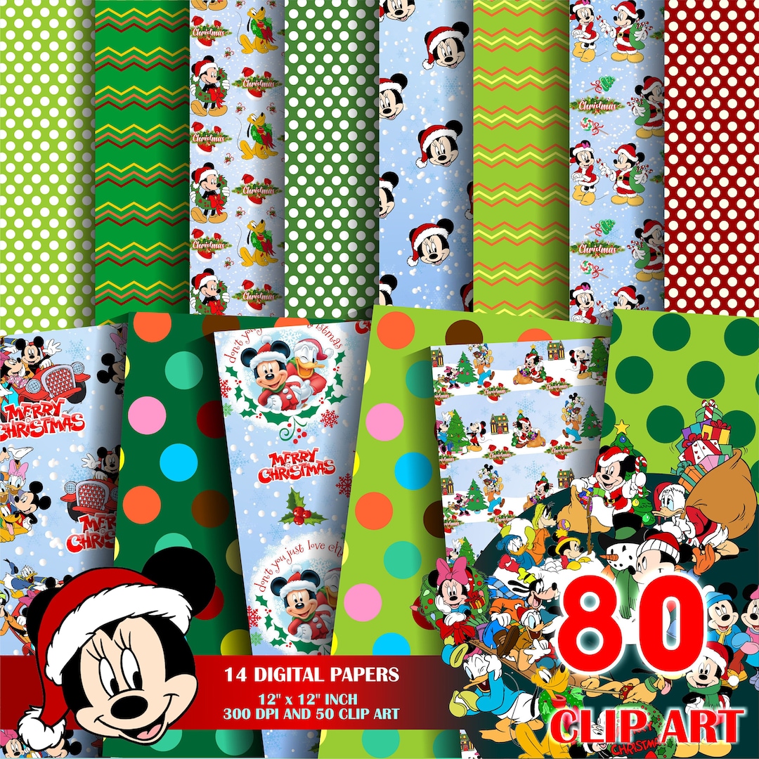 Mickey Mouse Christmas Digital Paper Pack: Scrapbook & Card Making ...