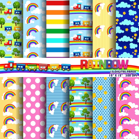 Rainbow Digital Paper Bright Bold Colour Papers Scrapbook. - Etsy