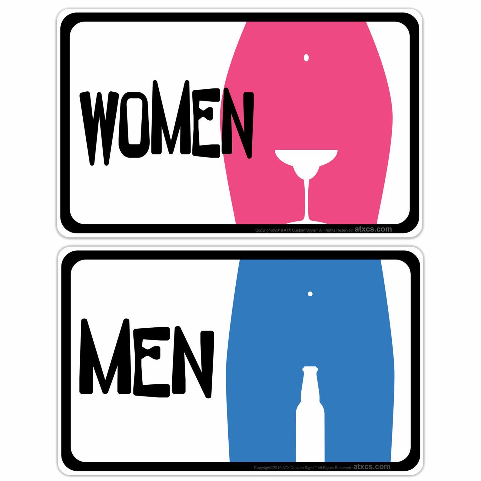 Funny Bathroom Decor Beer and Cocktail Men and Women Restroom Signs Set ...