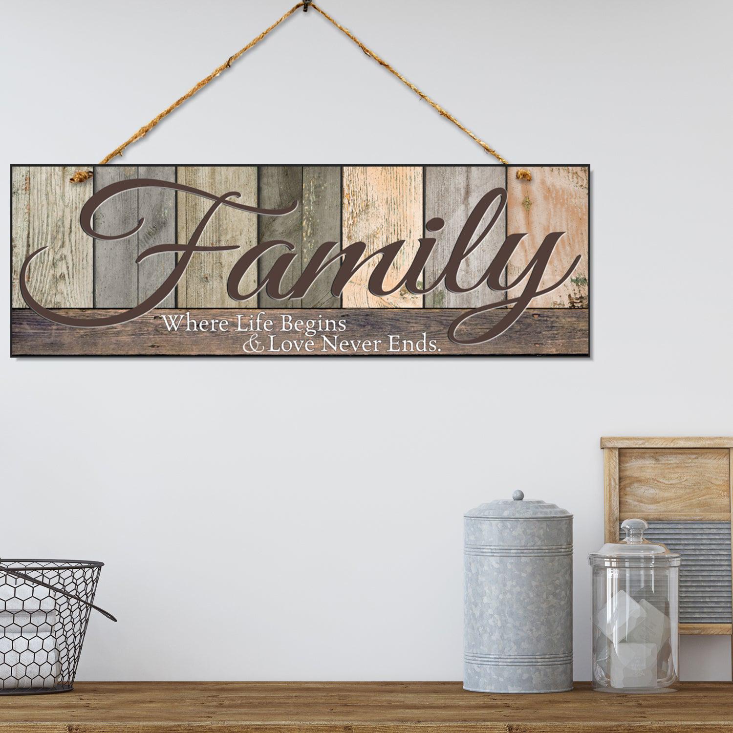 Double Sided Family Sign for Home Decor - Family Where Life Begins ...