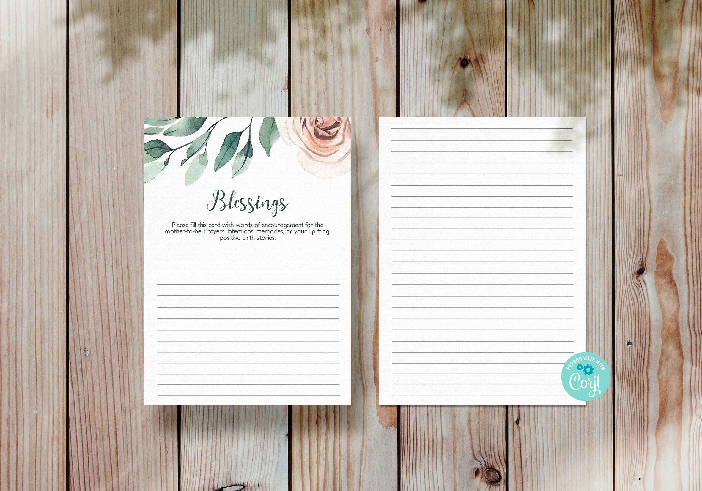 Mother's Blessing Cards, Blessing Notes, Blessingway, Roses and Green ...