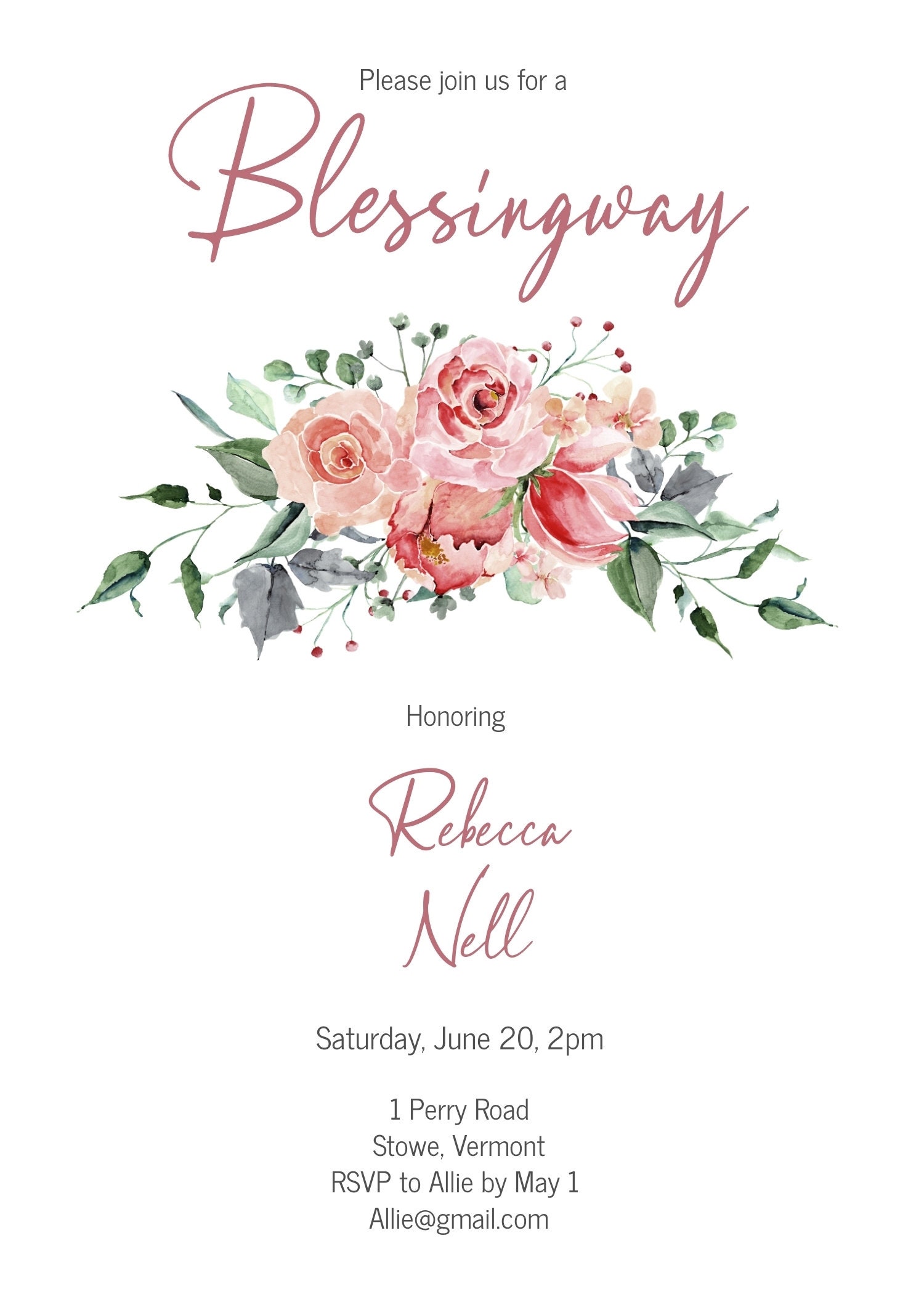 Blessingway Invitation Rose Floral Wreath Watercolor Art, Mother ...