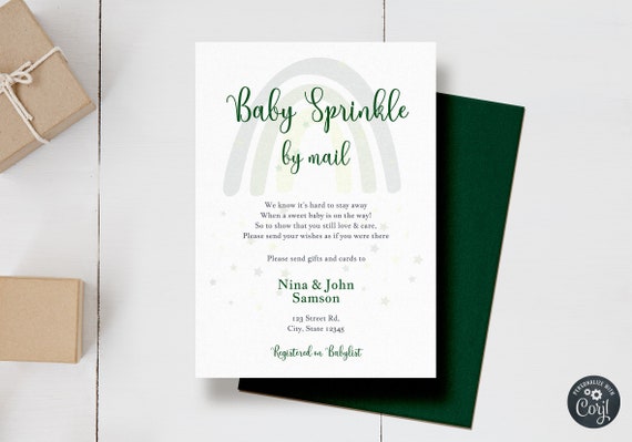 Baby Sprinkle by Mail Rainbow Theme Green Corjl Invite | Etsy