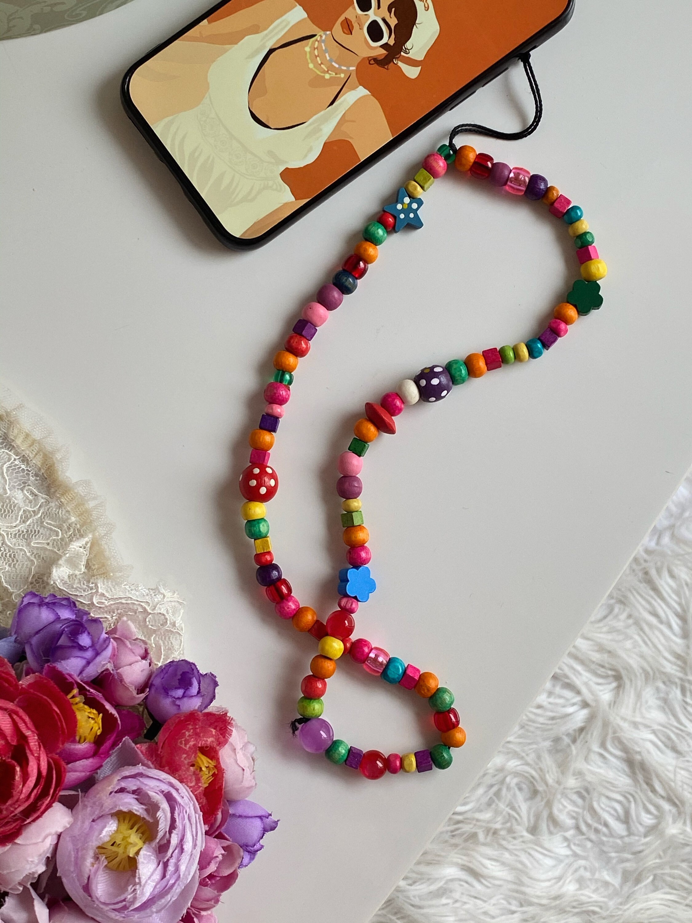 Multicolor Beaded Phone Straps, Phone Beads, Beaded Accessories - Etsy UK