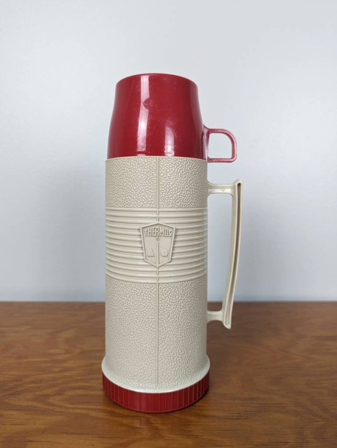 Vintage Red and Beige Thermos With Travel Mug / Pint Size / Made in USA ...