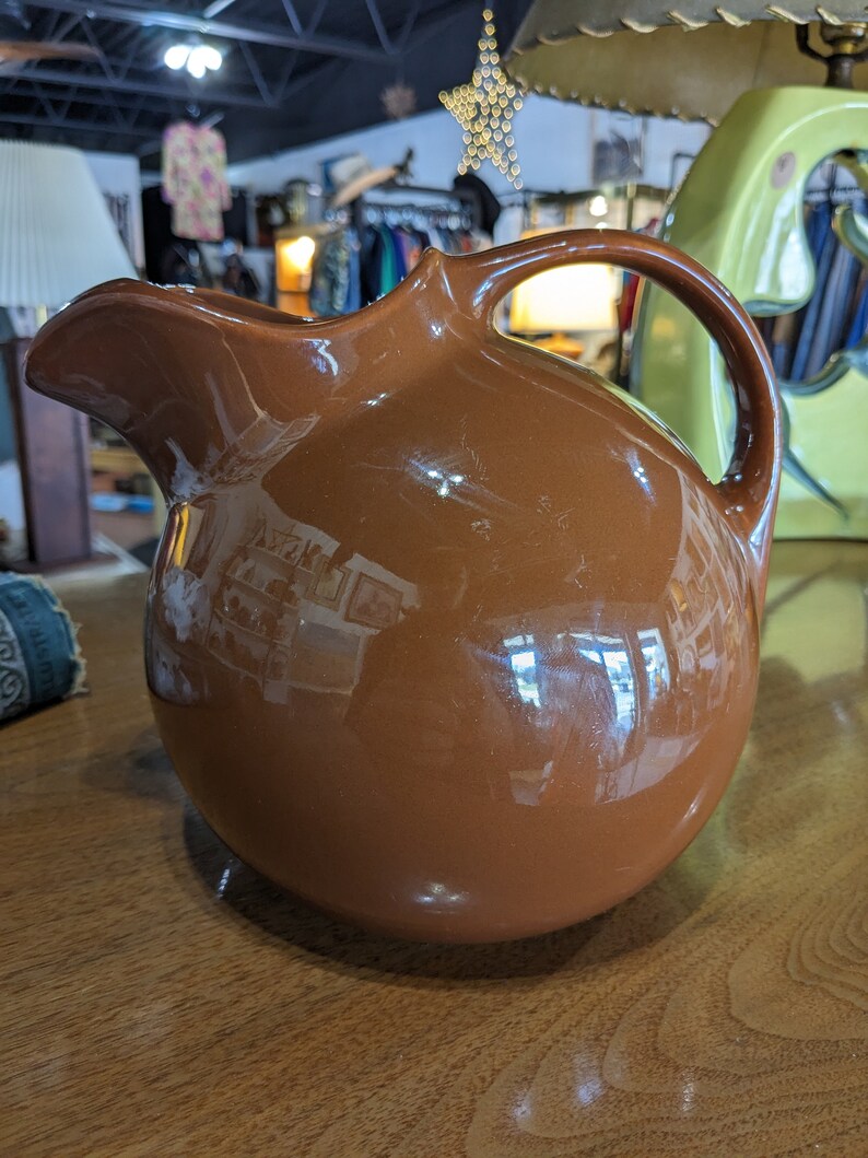 Vintage Hall Pottery Brown Ball Pitcher With Ice Lip - Etsy