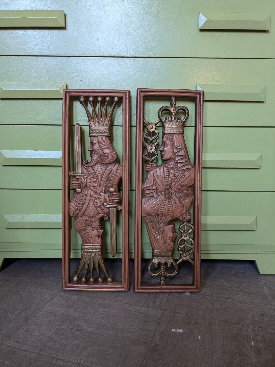 Vintage Ceramic King and Queen Vertical Wall Plaque Pair / Free US ...