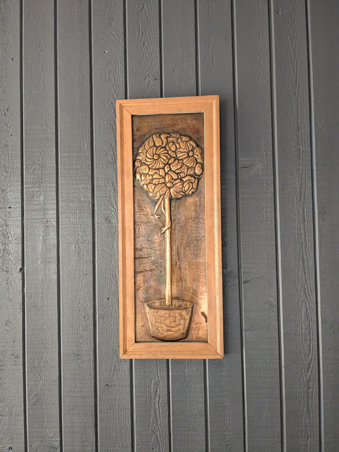 Vintage Mid Century Large Repoussé Copper Artwork of Potted Tree / Free ...