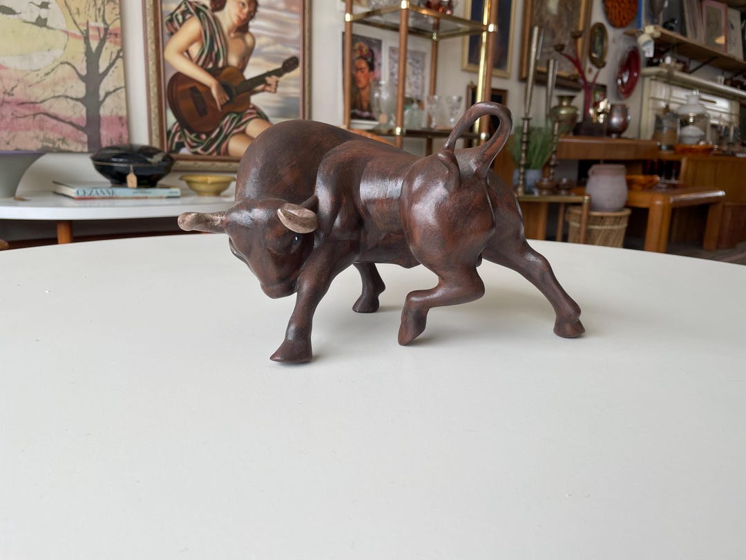 Vintage Ceramic Bull Statue / Fighting Bull / Shelf Decor / Gift for ...