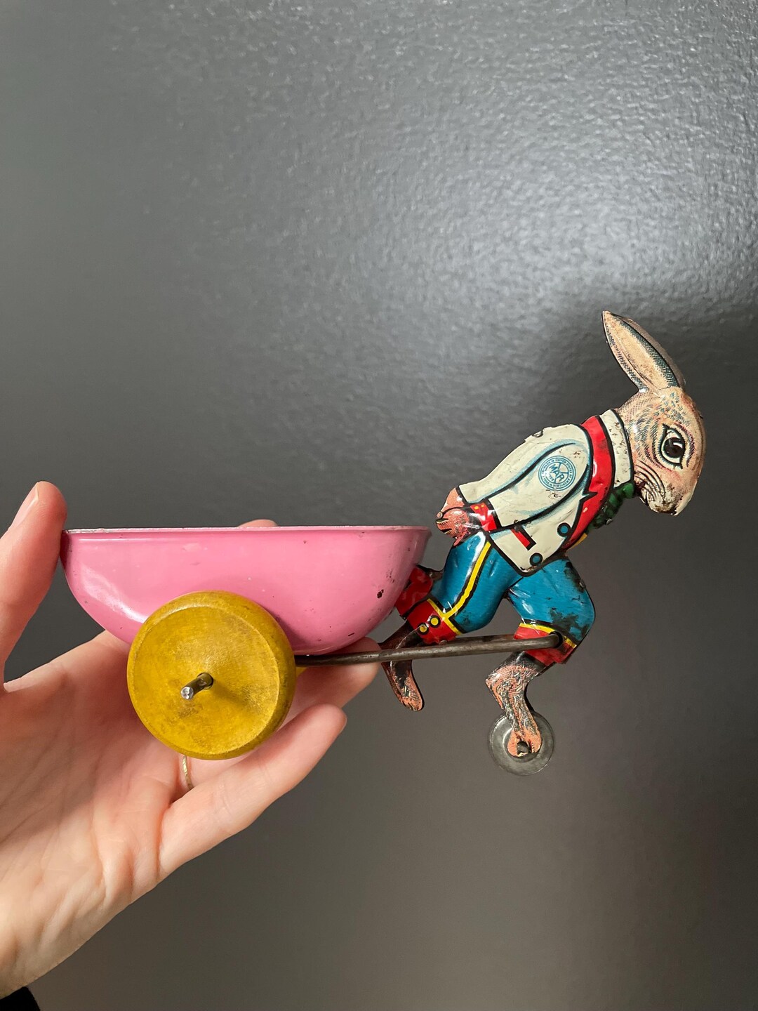 Antique MAR Toy Rabbit With Wagon / Louis Marx and Company Tin ...