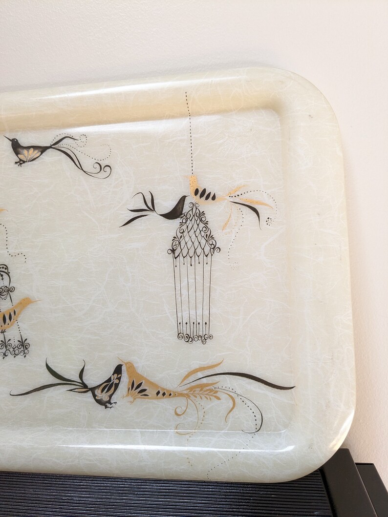 Vintage Mid Century Modern White Gold and Black Resin Tv Tray ...