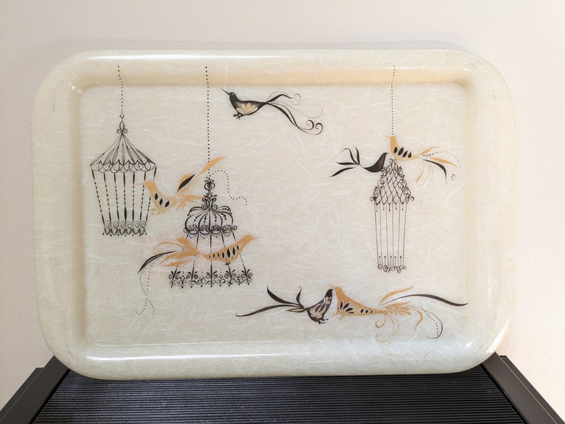 Vintage Mid Century Modern White Gold and Black Resin Tv Tray ...