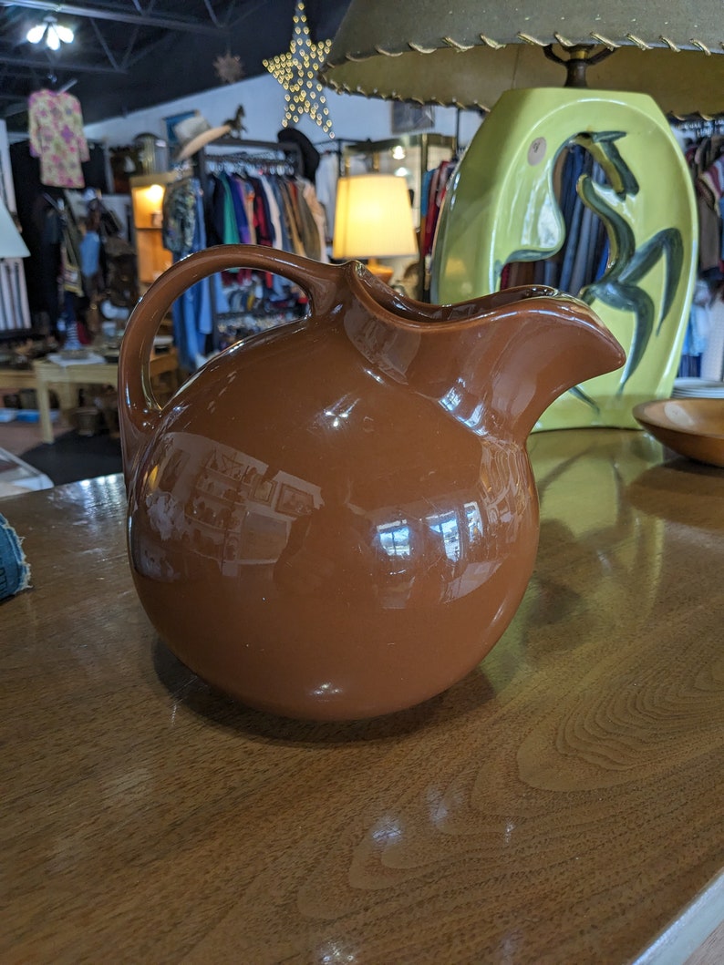 Vintage Hall Pottery Brown Ball Pitcher With Ice Lip - Etsy