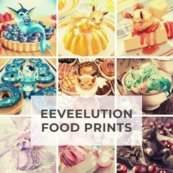 Pokemon Eeveelution Art Prints Desserts eevee Vaporeon | Etsy
