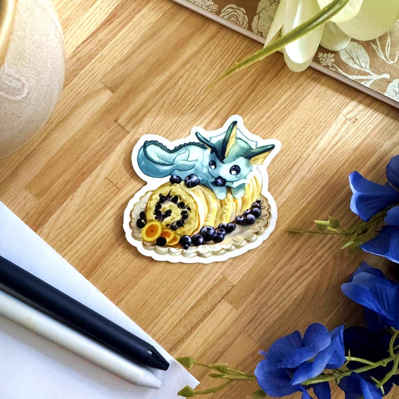 Vaporeon Blueberry Lemon Roll Cake Sticker / Eeveelution Dessert Vinyl ...