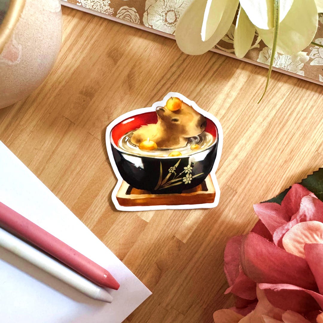 Capybara Mandarin Sticker / Cute Capybara Vinyl Sticker / Kawaii ...