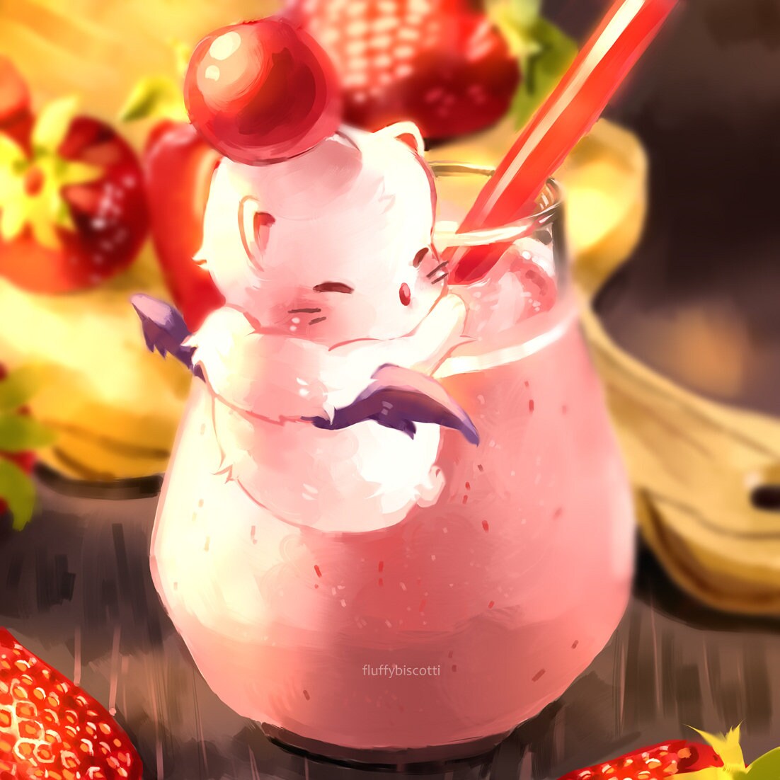 39. Final Fantasy Moogle Art Poster Strawberry Smoothie / - Etsy