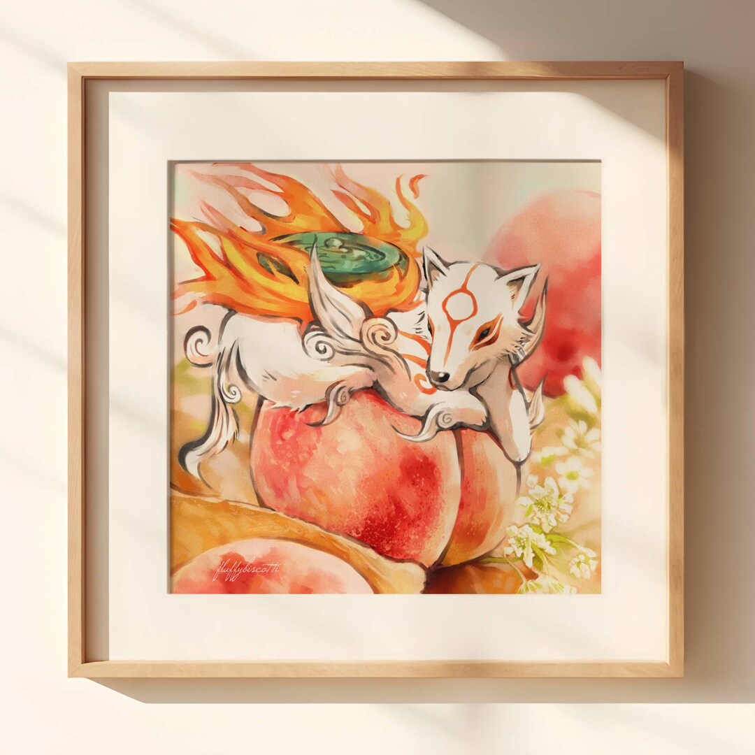 40. Okami Amaterasu Art Poster - Peaches / Food Poster / Cute Food Art ...