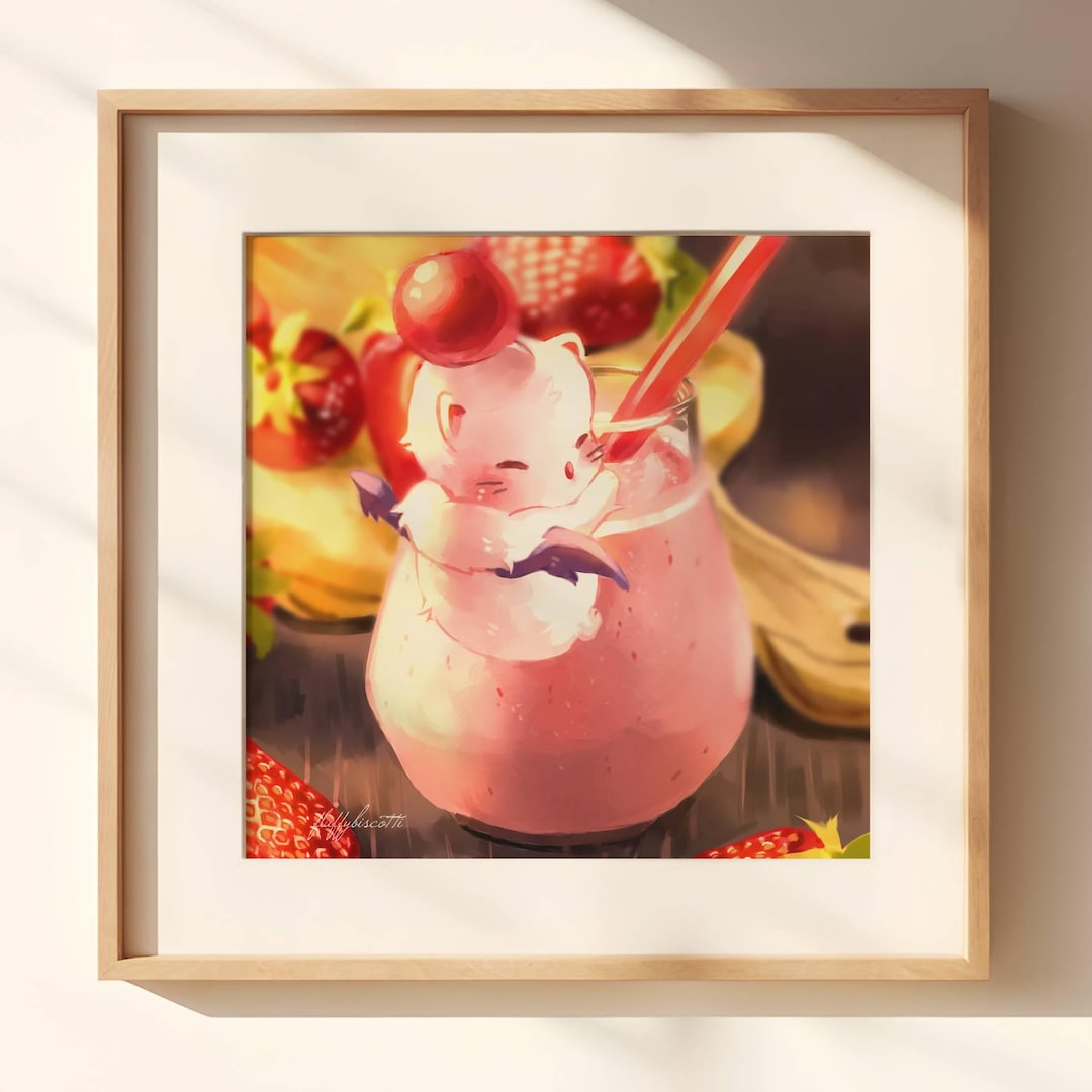 39. Final Fantasy Moogle Art Poster - Strawberry Smoothie / Cute Food ...