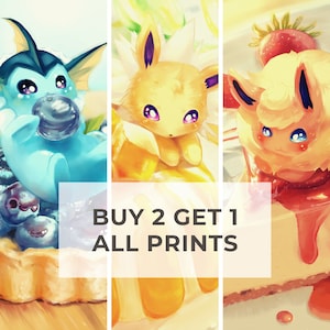 Pokemon Pichu Pikachu Raichu Posters Breakfast / Kawaii Food Art / Cute ...
