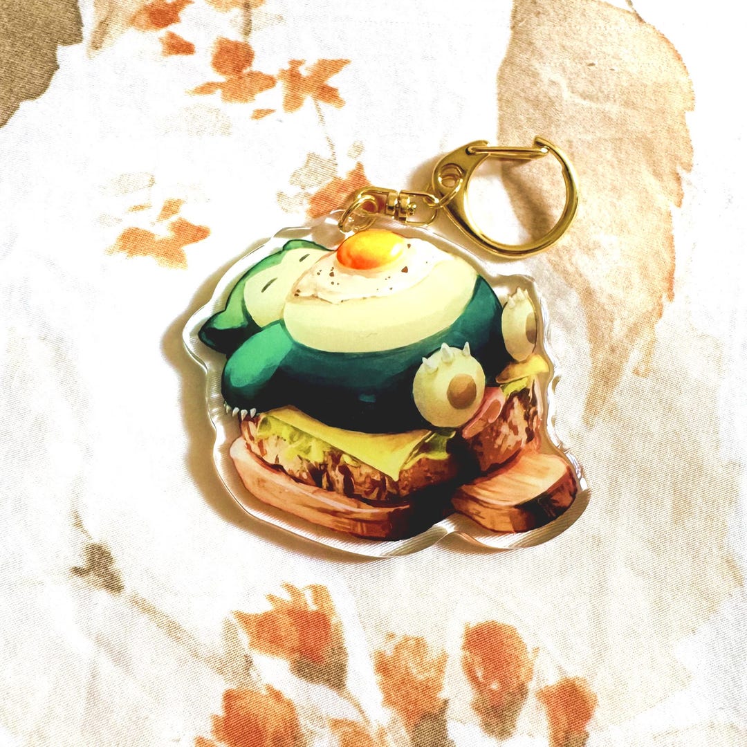 Snorlax Acrylic Keychain - Egg & Toast / Cute Pokemon Charm / Snorlax ...