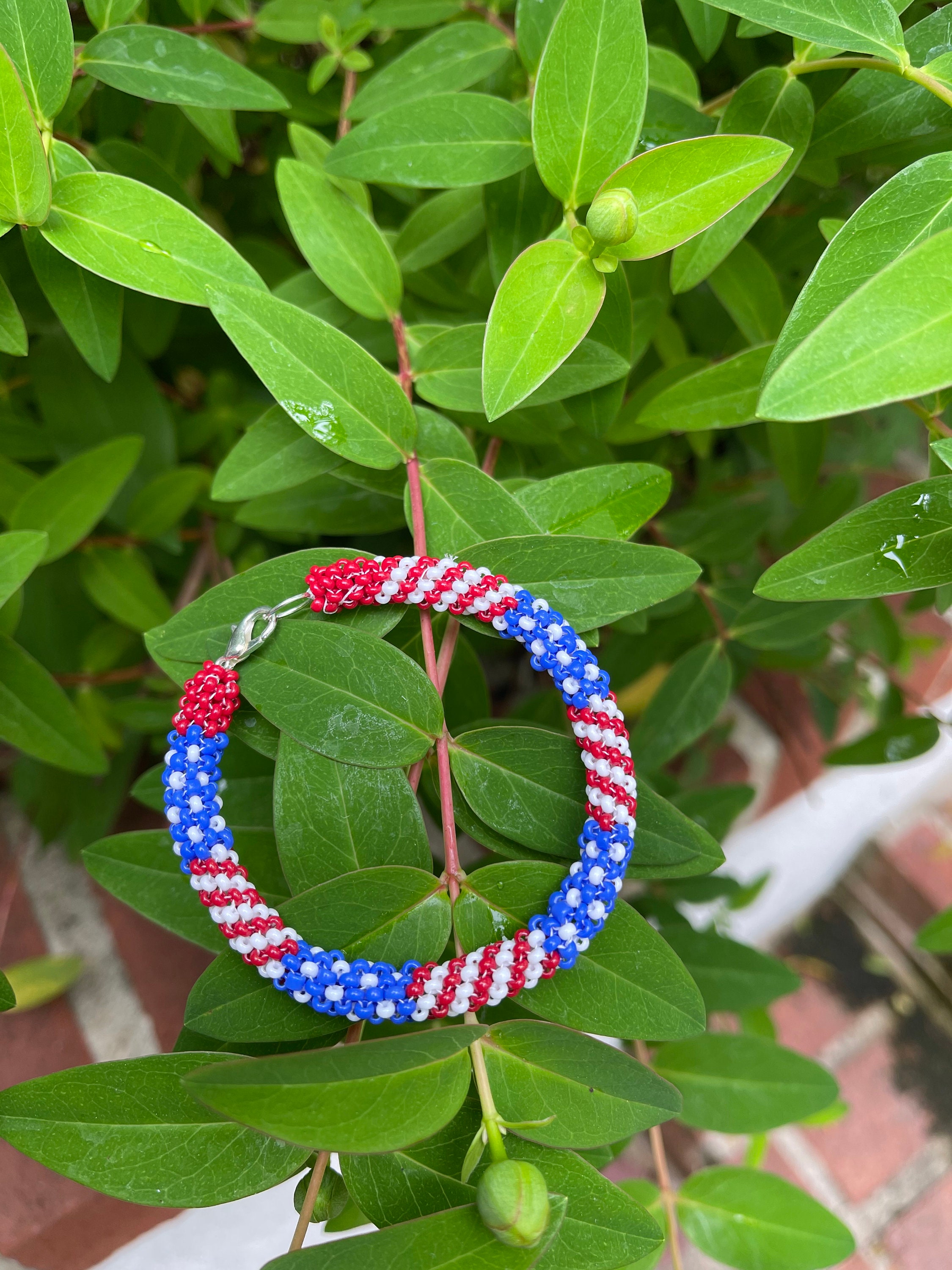 American Flag Seed Bead Bracelet, Hand Made Peyote Tubular Rope, 7 - Etsy