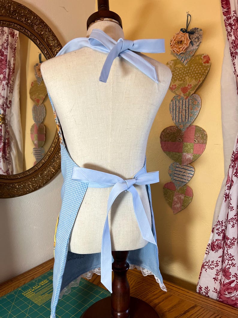 Child Apron Handmade Reversible Child's Apron Blue Gingham With Vintage ...