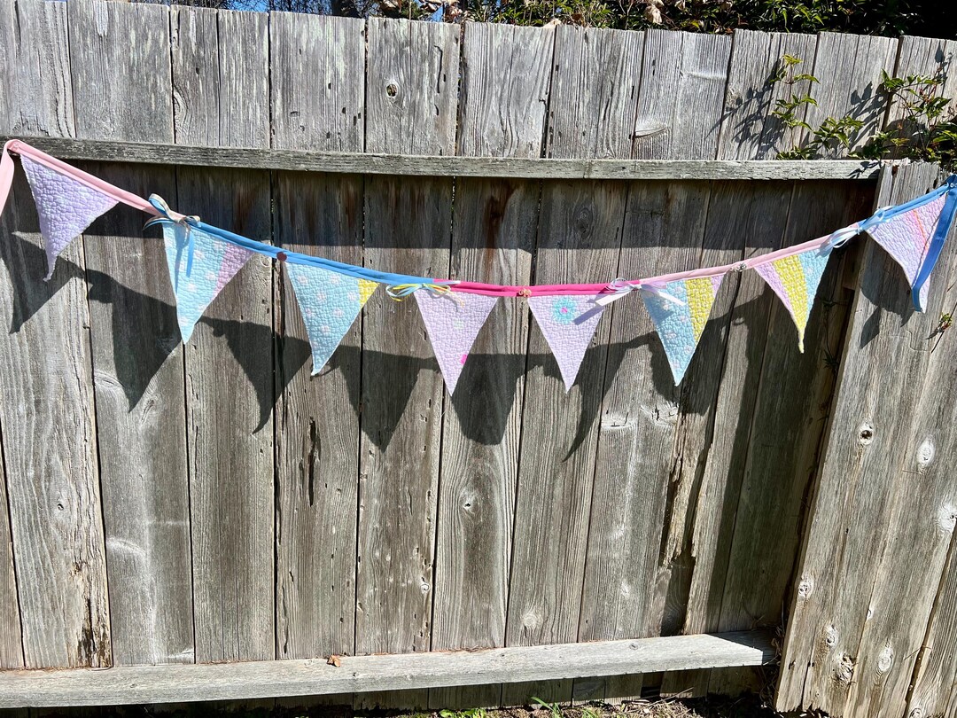 Vintage Fabric Banner Quilted Fabric With Pastel Ties, Bows and Animal ...