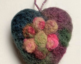 Needle Felted Wool Heart-flower Decorated-show Someone You Care - Etsy