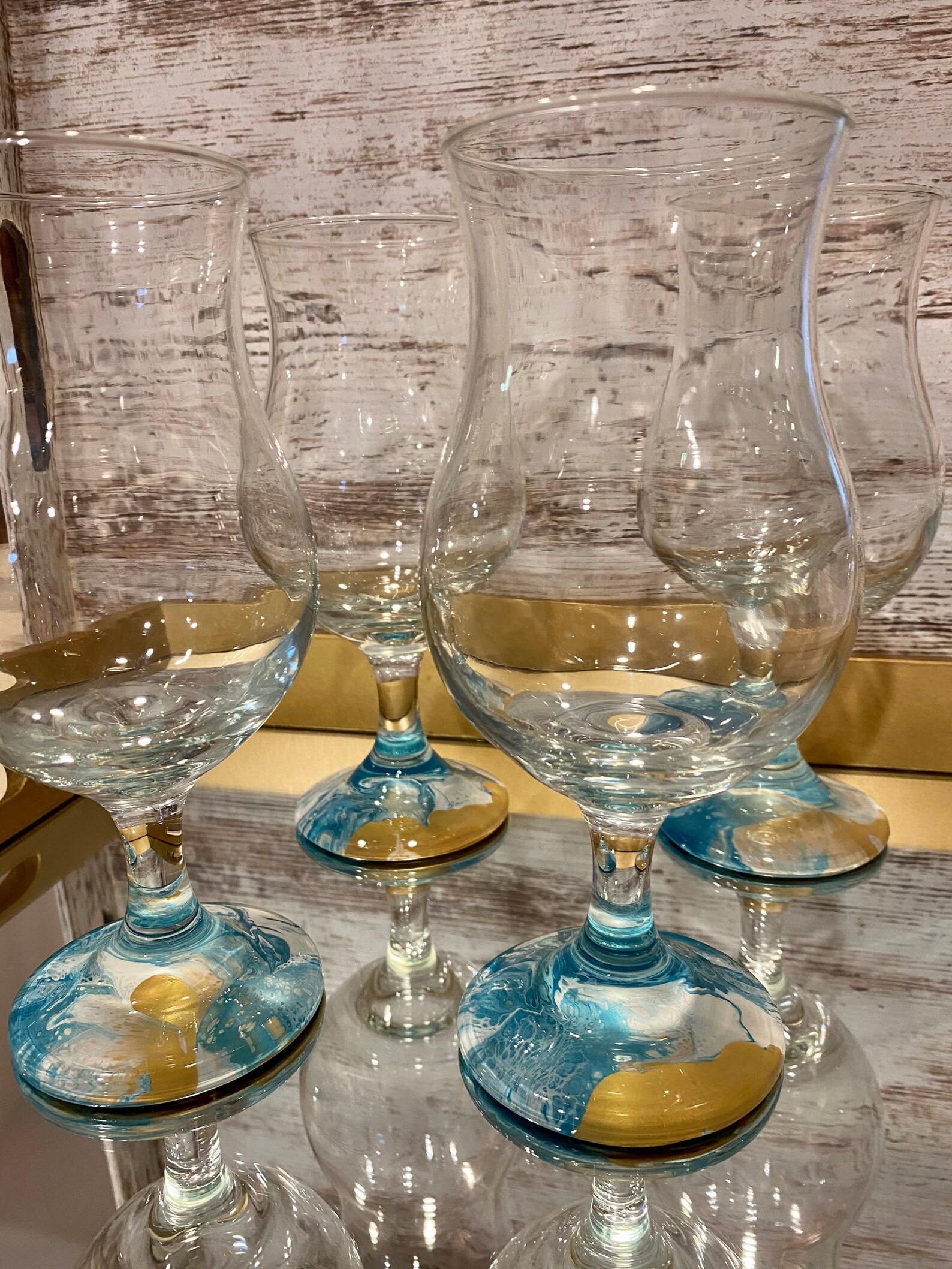 Pina Colada Glasses Set of 4 Beach Theme Glasses Ocean | Etsy