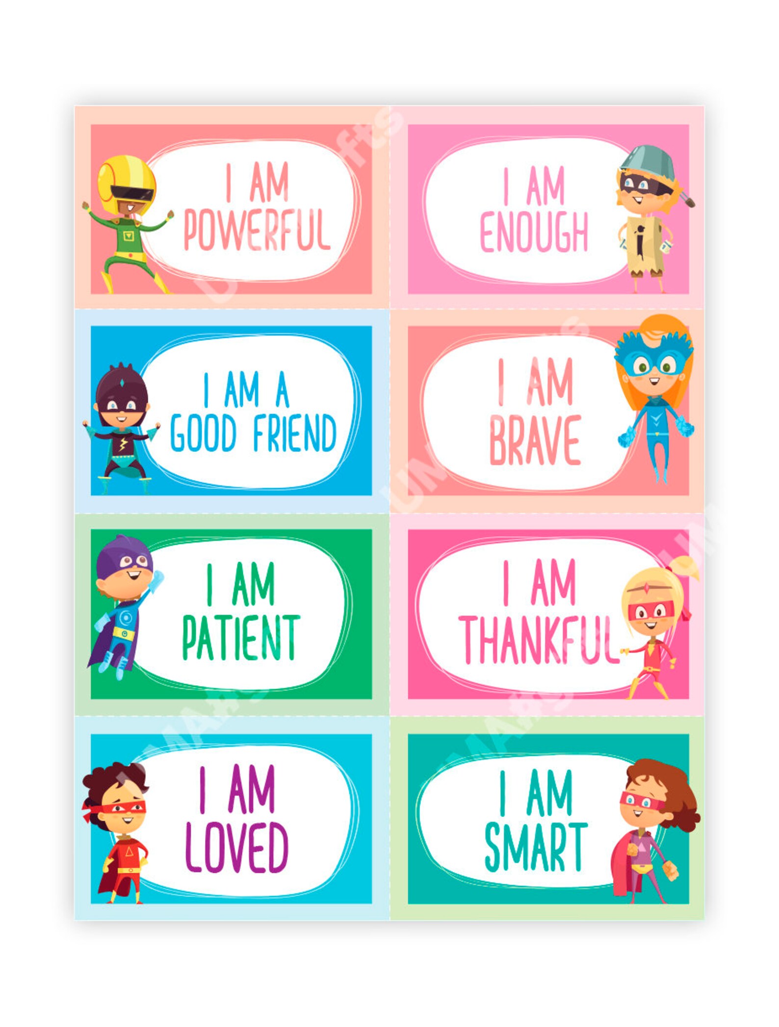 Printable Kid Affirmations, Positive Affirm Card Empower Kid ...