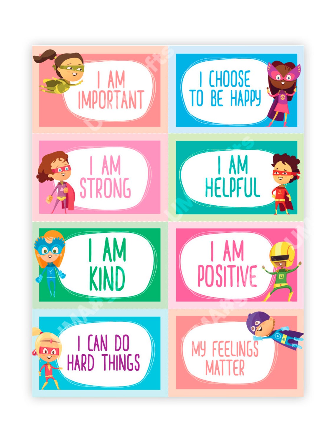 Printable Kid Affirmations, Positive Affirm Card Empower Kid ...