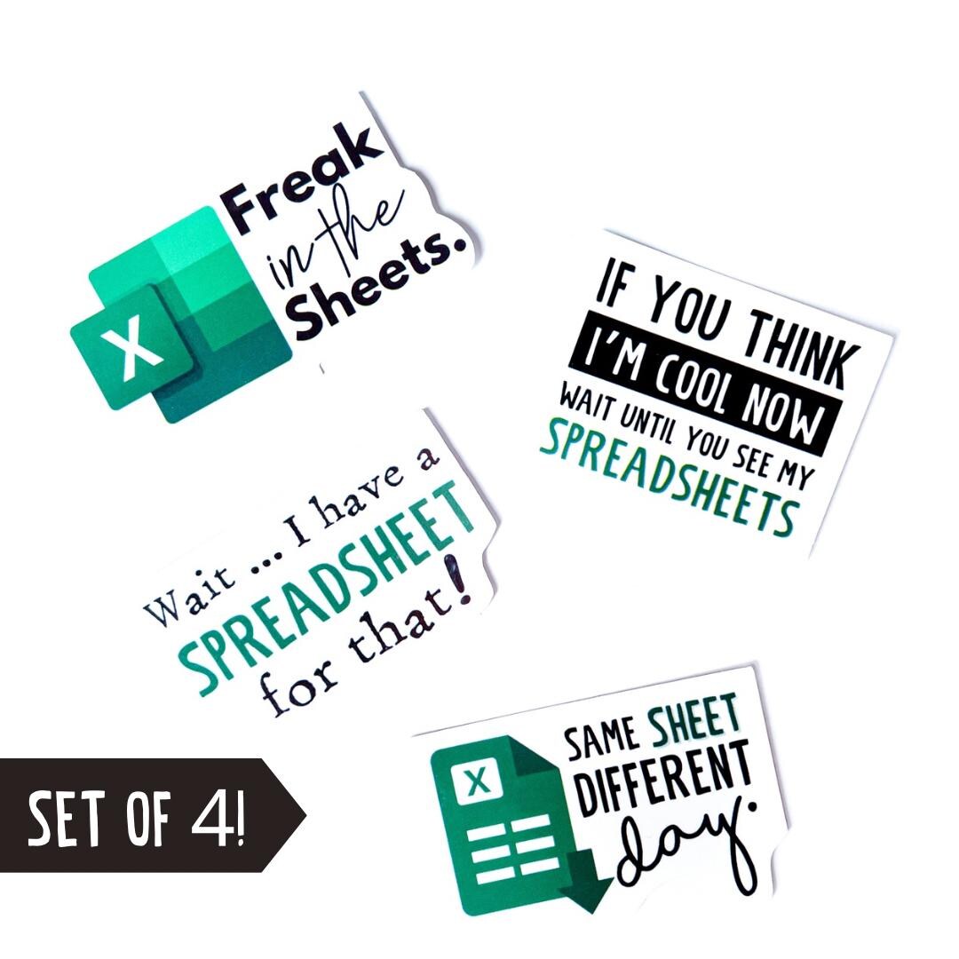 Excel Sticker Pack Set of 4, Freak in the Sheets Sticker, Laptop ...