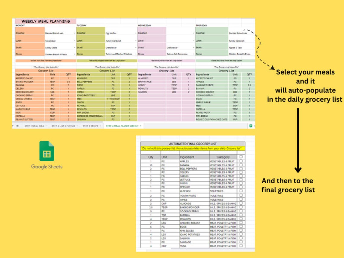 Weekly Meal Planner With Shopping List| Automated| Food Prep| Monthly ...