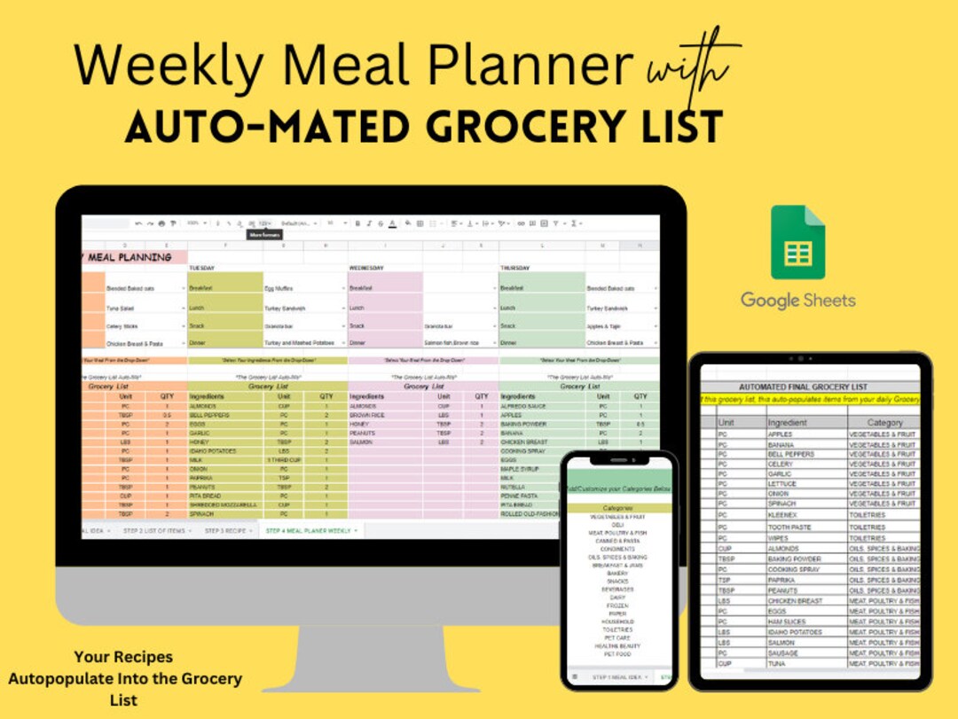Weekly Meal Planner With Shopping List| Automated| Food Prep| Monthly ...