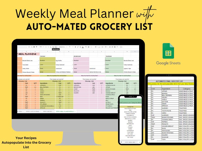 Weekly Meal Planner With Shopping List| Automated| Food Prep| Monthly ...