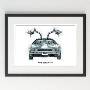 Delorean Drawing, Stylish Back to the Future Poster, DMC, Delorean ...