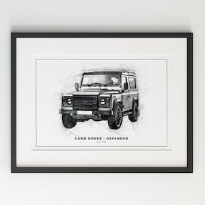Land Rover Defender, Car Sketch, Land Rover Poster, Car Lover Gift ...