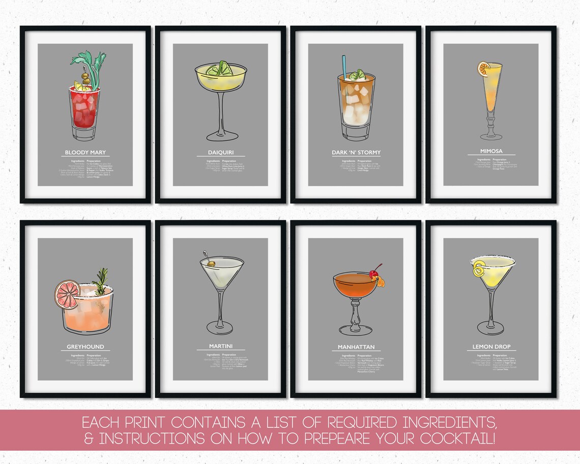 Cocktails Poster Classic Cocktails Print Cocktail Recipes - Etsy UK