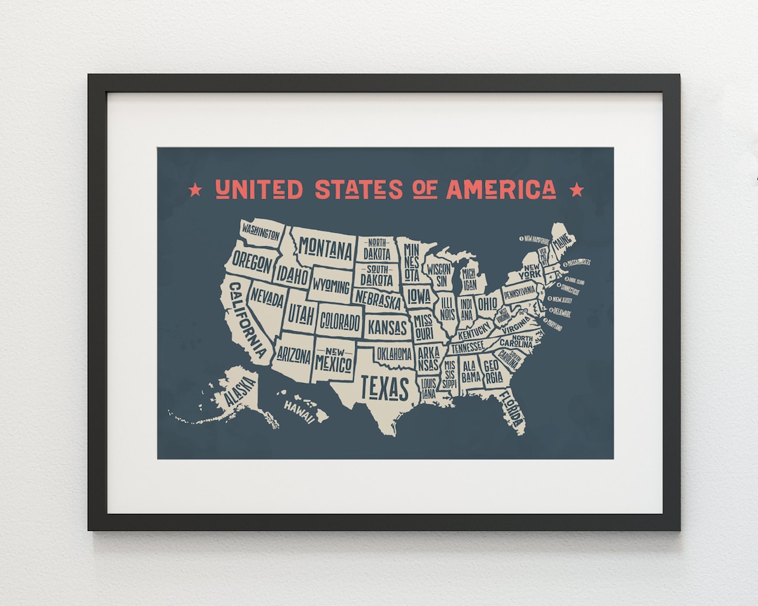 United States Poster, United States of America Map, US States Poster ...