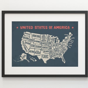 United States of America Map United States Poster US States - Etsy